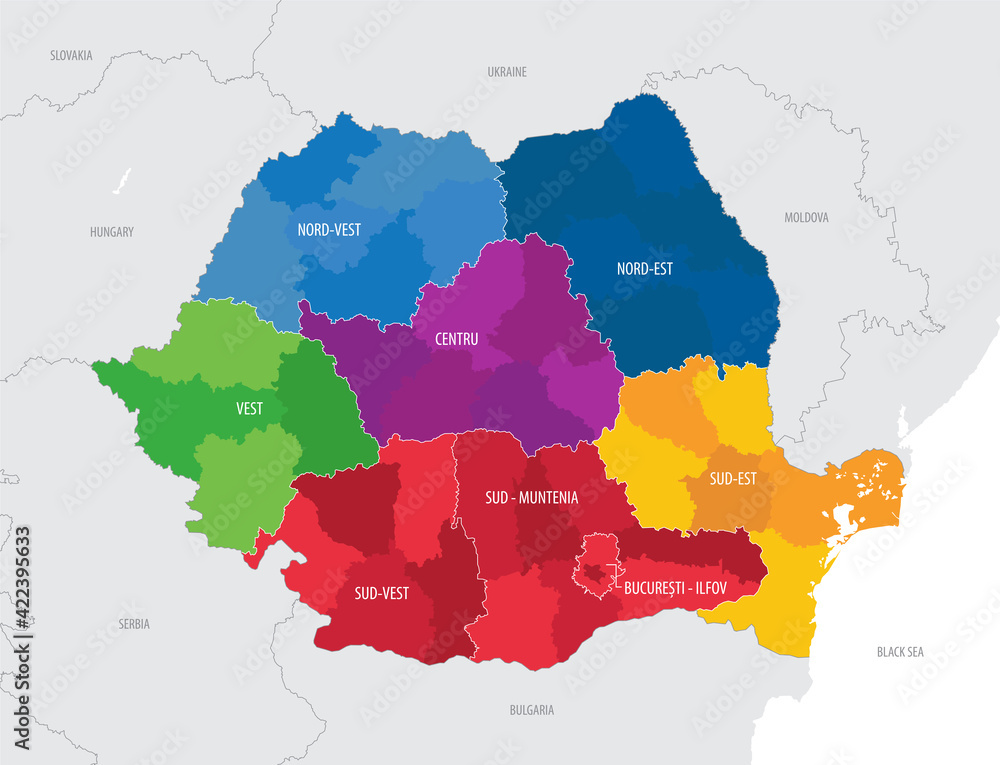 Detailed vector map of Romania with administrative divisions into ...