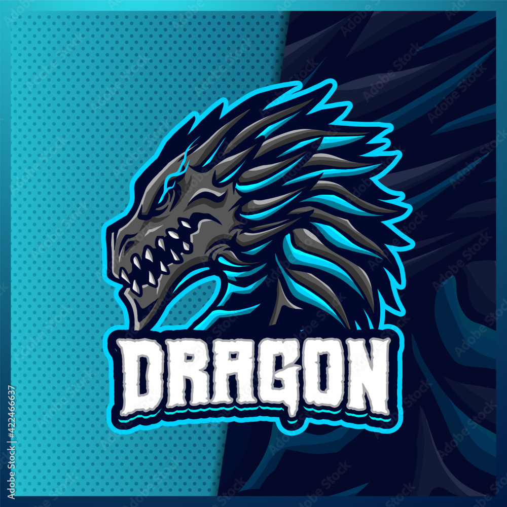Dragon mascot esport logo design illustrations vector template, Beast ...