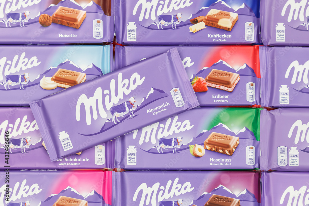 Milka chocolate chocolates different types variety background Stock ...
