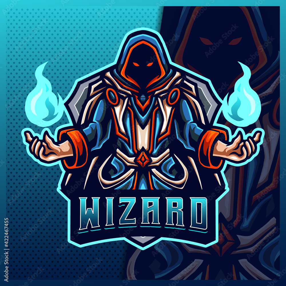 Fire Wizard Magician mascot esport logo design illustrations vector ...