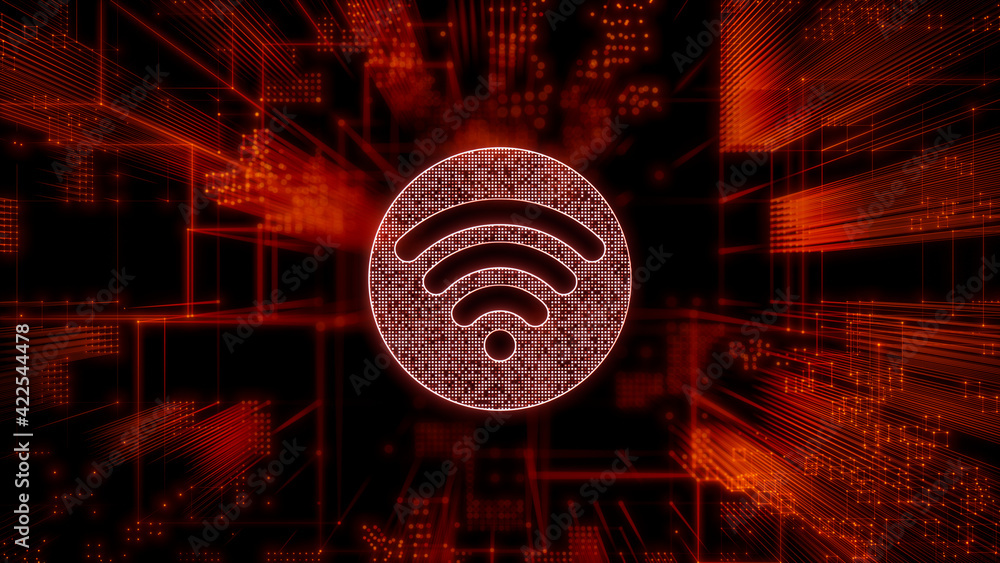 Wireless Technology Concept with wifi symbol against a Futuristic ...