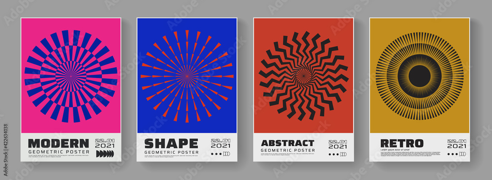 Set of abstract circle shapes. Modern geometric poster. Sun rays and ...