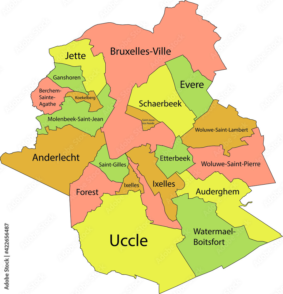 Simple pastel vector map with black borders and names of municipalities ...