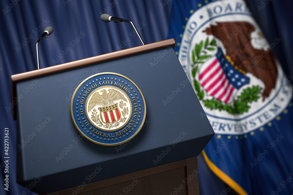 Federal Reserve System Fed of USA chairman press conference concept ...