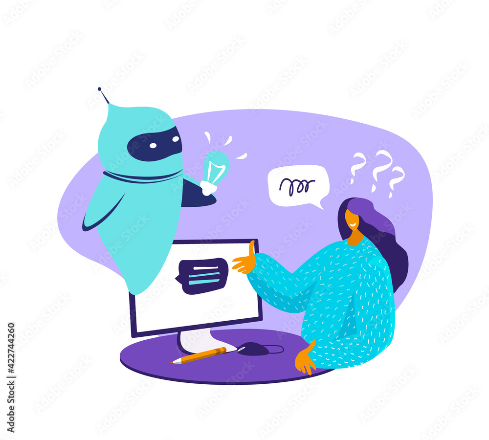 Dialog helping service Woman with questions. Chat with chatbot ...