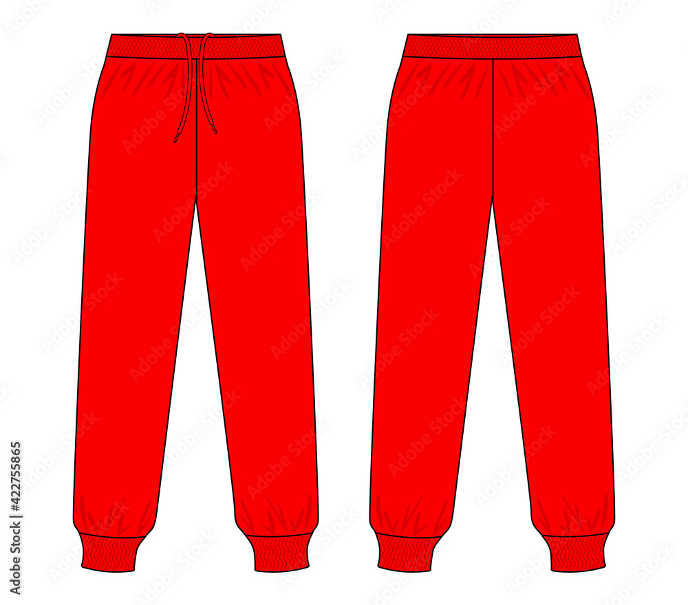 Red Tracksuit Pants Template on White Background. Front and Back Views ...