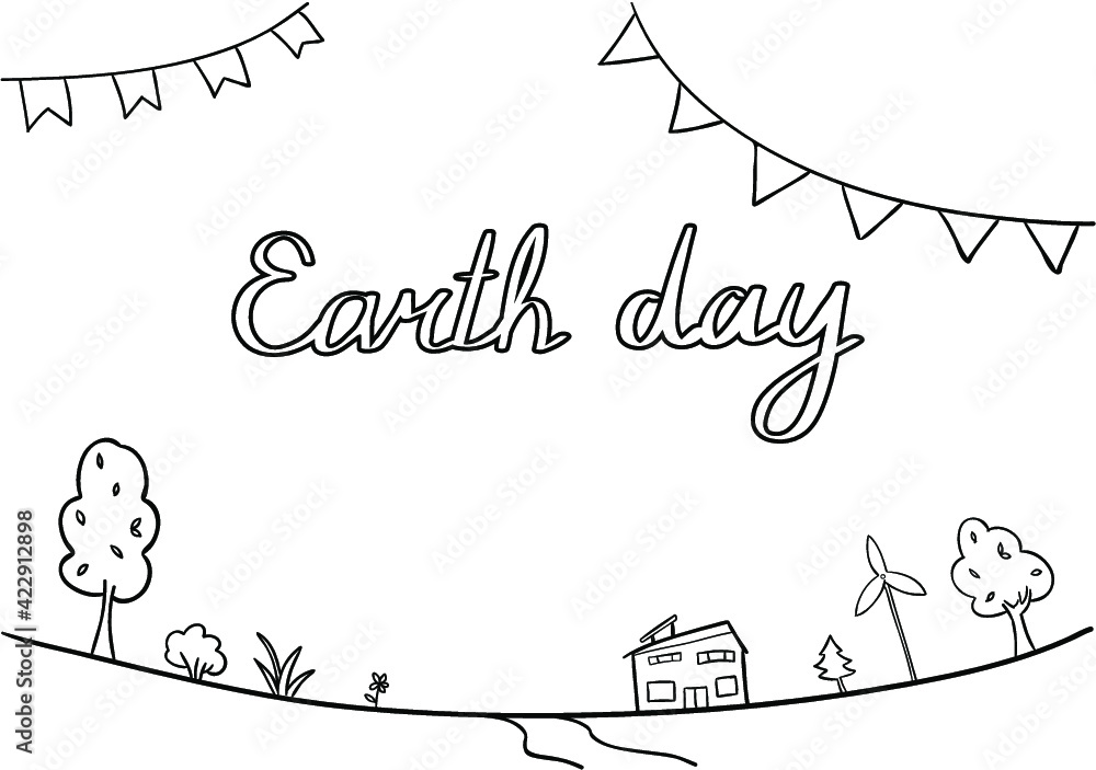 Printable vector Earth Day coloring page with lettering Stock Vector ...