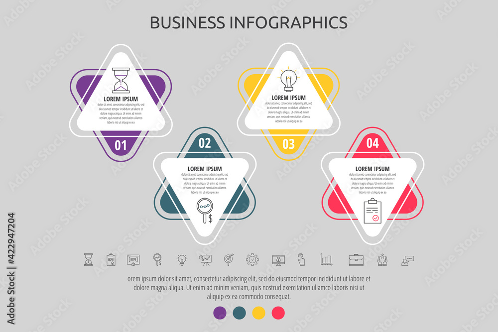 Modern and simple flat vector triangle infographic with four steps ...