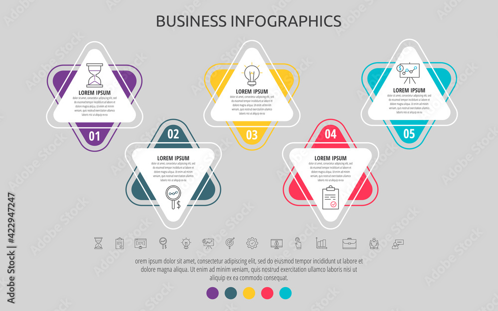 Modern and simple flat vector triangle infographic with 5 steps ...