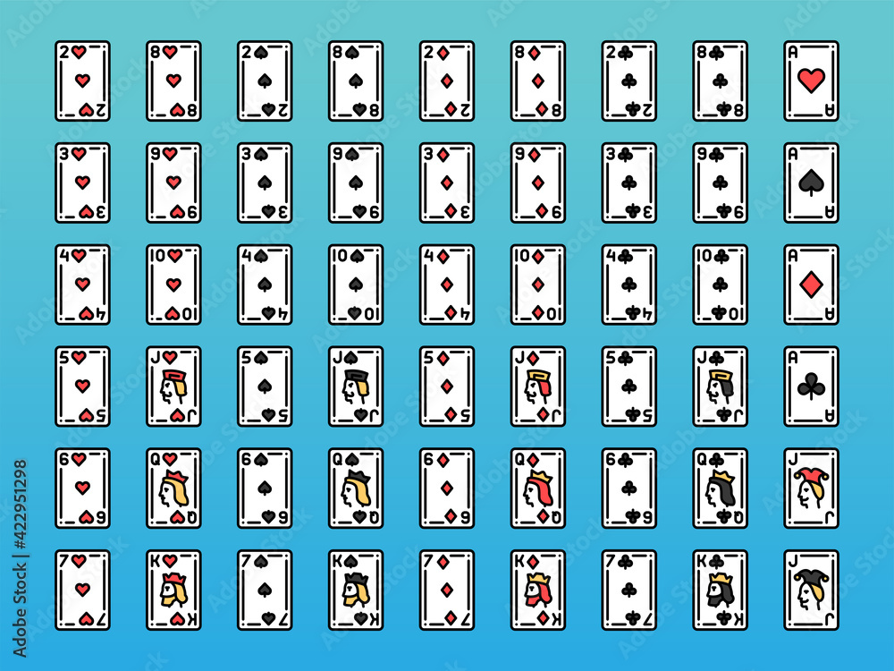 Collection playing cards olor line icon set. Gambling. Pictograms for ...