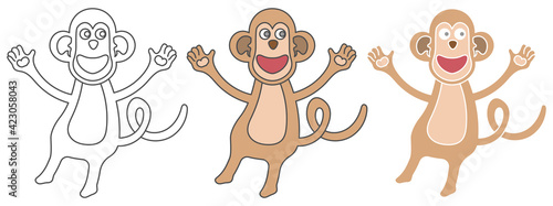 monkey design vector. clipart cartoon illustration. black and white ...