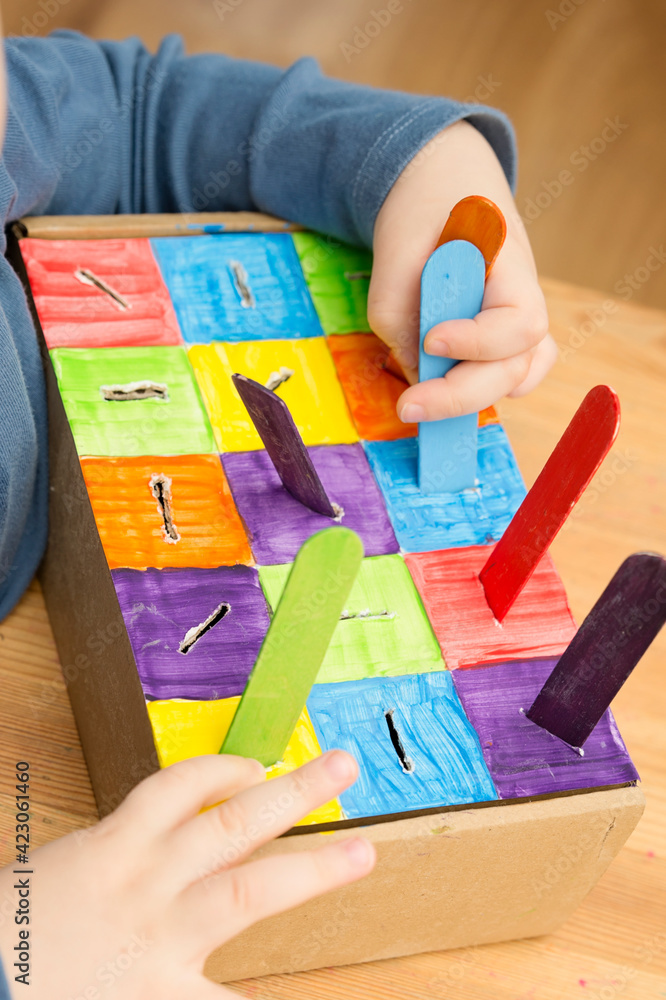 Montessori implement. Sorting by the colors. DIY at home from cardboard ...
