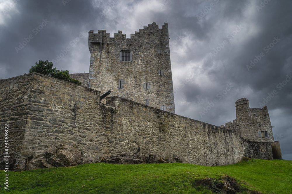 Cannon sticking out from fortification wall of 15th century Ross Castle ...
