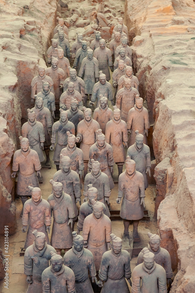 Terracotta army soldiers in the mausoleum tomb of Qin Shi Huang, first ...