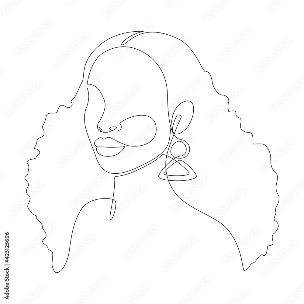 Line art portrait of African American woman with frizzy afro hairstyle ...