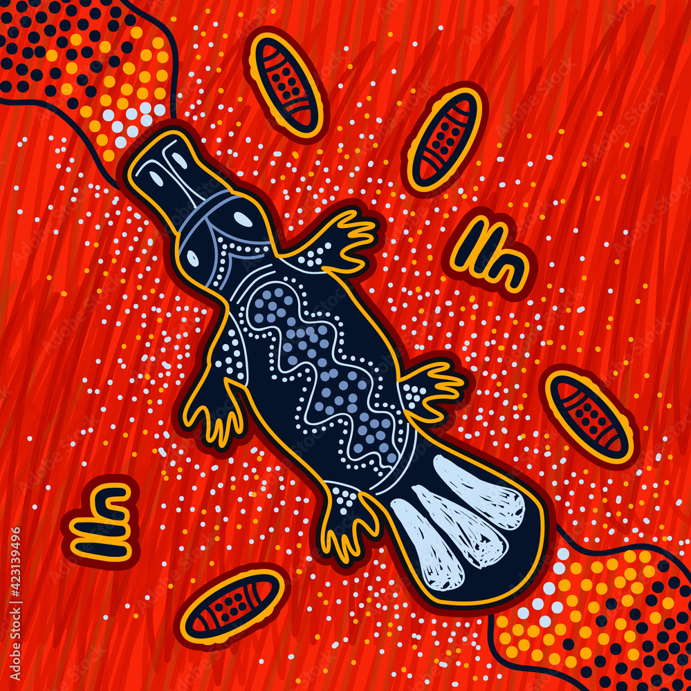 Aboriginal art painting with platypus Stock Vector | Adobe Stock