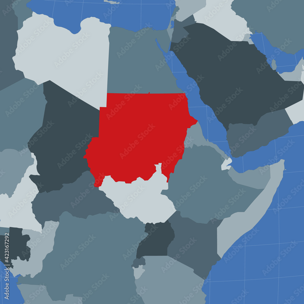 Shape of Sudan in the context of neighbor countries. Country ...