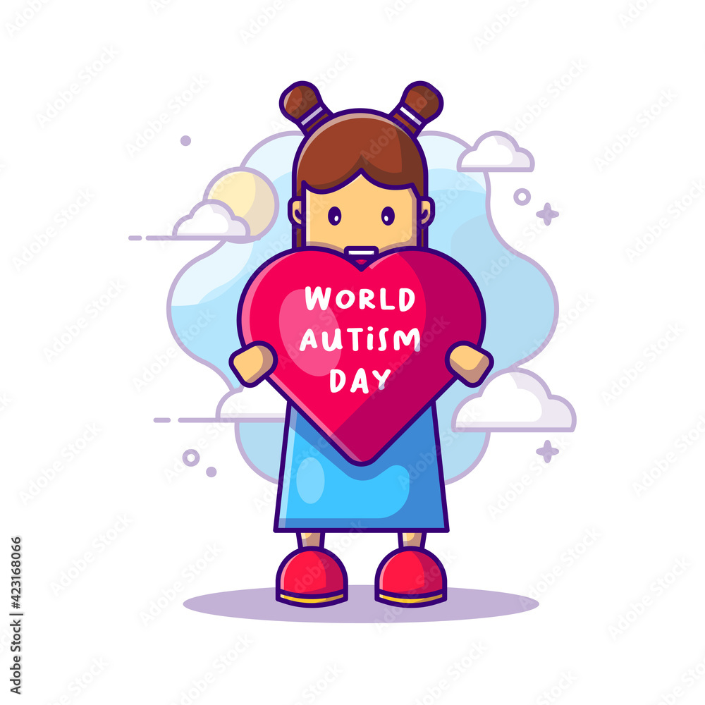Cute Woman and Love World Autism Day Vector Icon Cartoon Illustrations ...