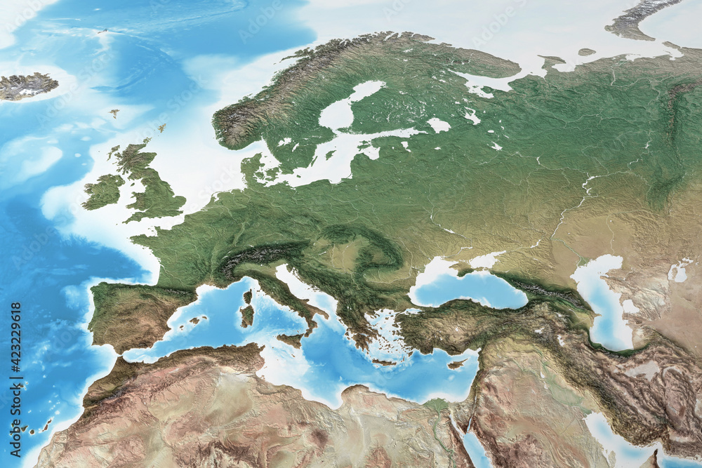 Illustrazione stock di Physical map of Western Europe, with high ...