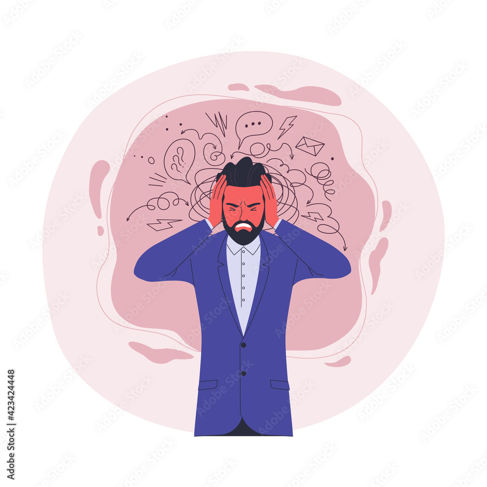 Businessman in stress. Vector illustration of cartoon young adult ...