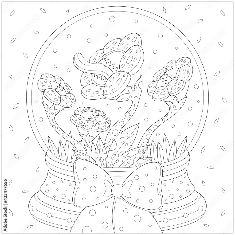Fantasy herbivore flower in the glass ball with beautiful ribbon ...