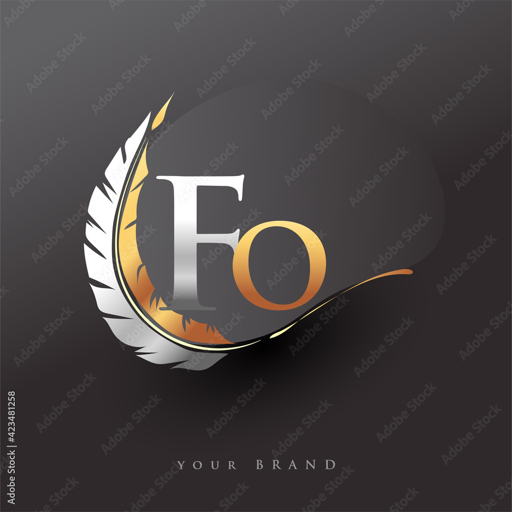 Initial letter FO logo with Feather Gold And Silver Color, Simple and ...