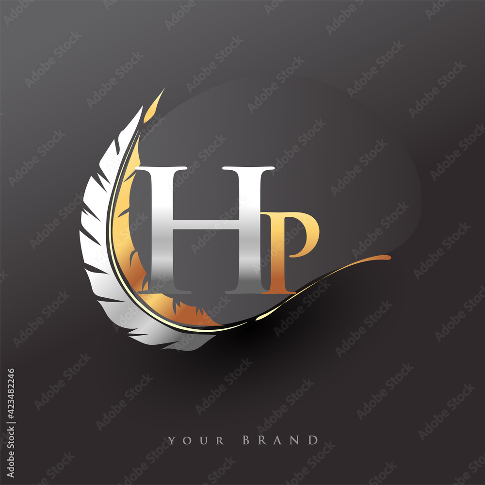 Initial letter HP logo with Feather Gold And Silver Color, Simple and ...