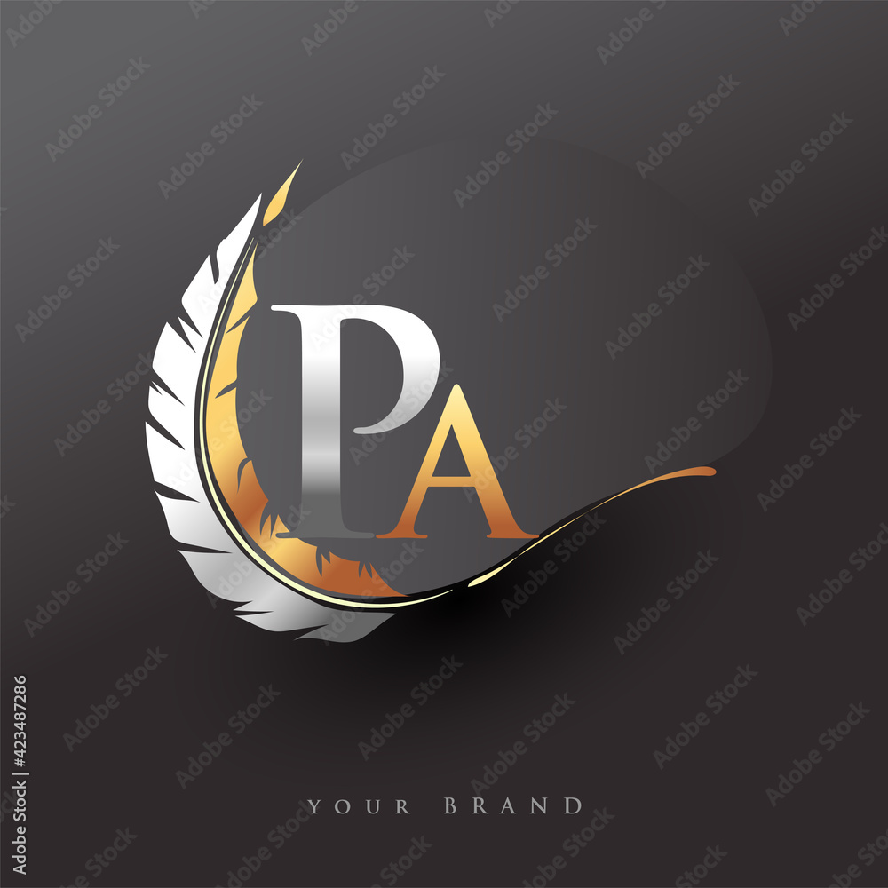 Initial letter PA logo with Feather Gold And Silver Color, Simple and ...