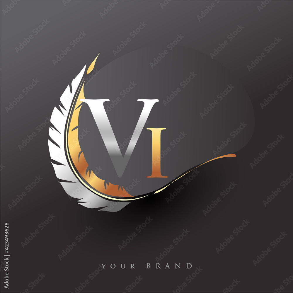 Initial letter VI logo with Feather Gold And Silver Color, Simple and ...