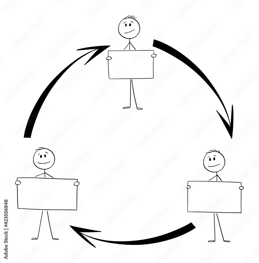 Scheme of Team or Teamwork Cooperation, Workers With Signs, Arrows in ...
