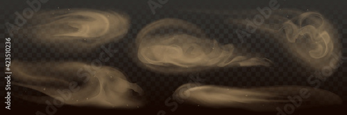 Vector Dust, dusty sand clouds effect collection, set of flying desert ...