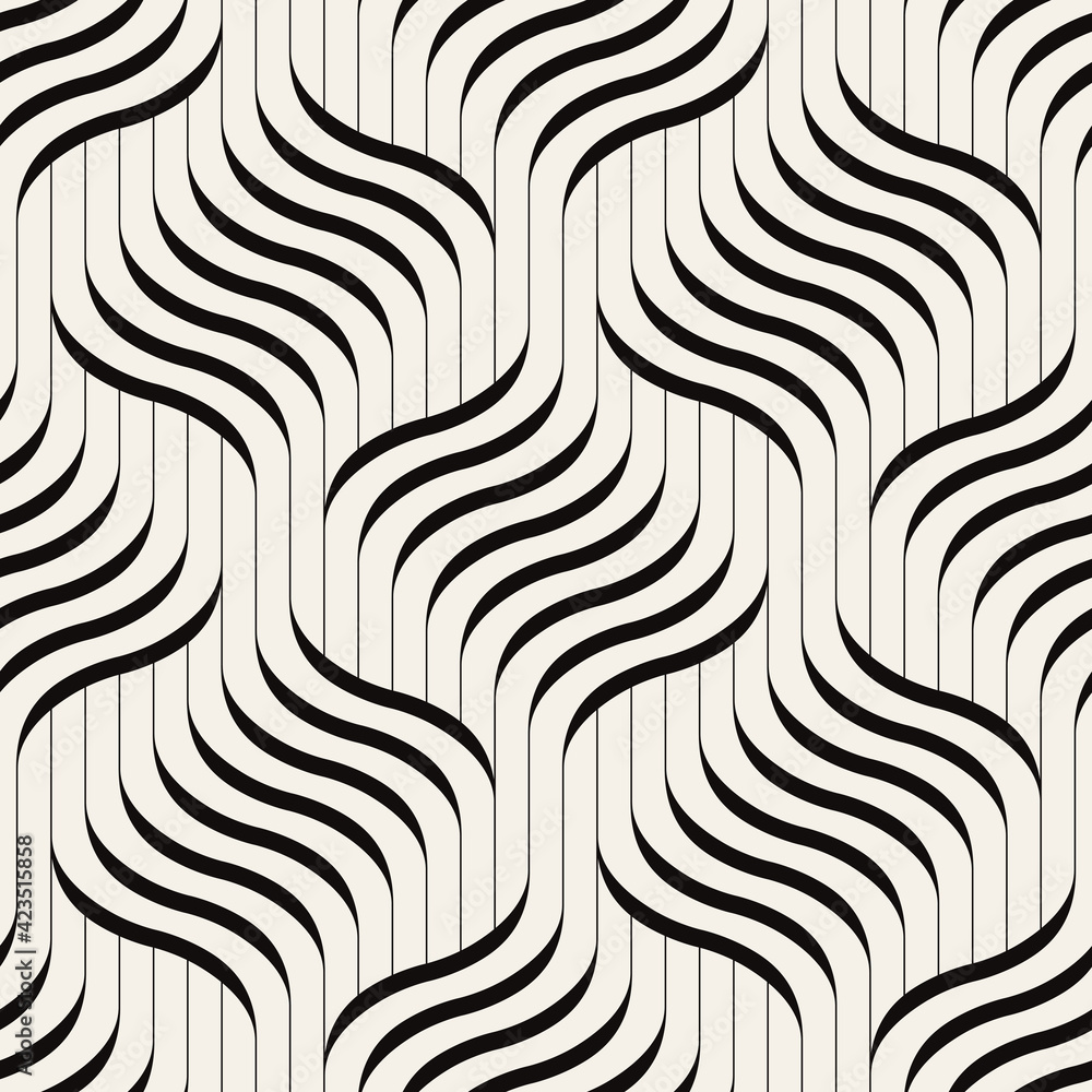 Seamless Pattern With Geometric Waves Endless Stylish Texture Ripple Monochrome Background