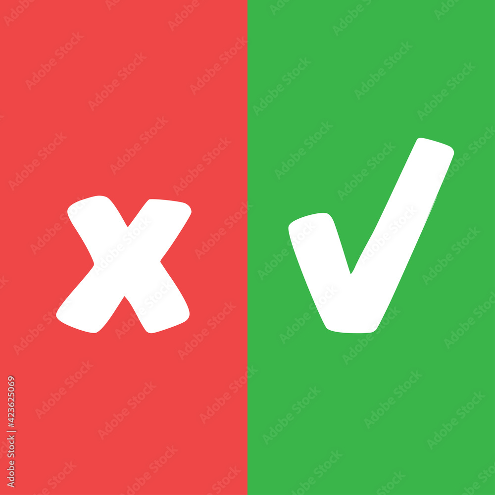 Checkmark vector icons. Green Tick and red x check marks. Grungy hand ...