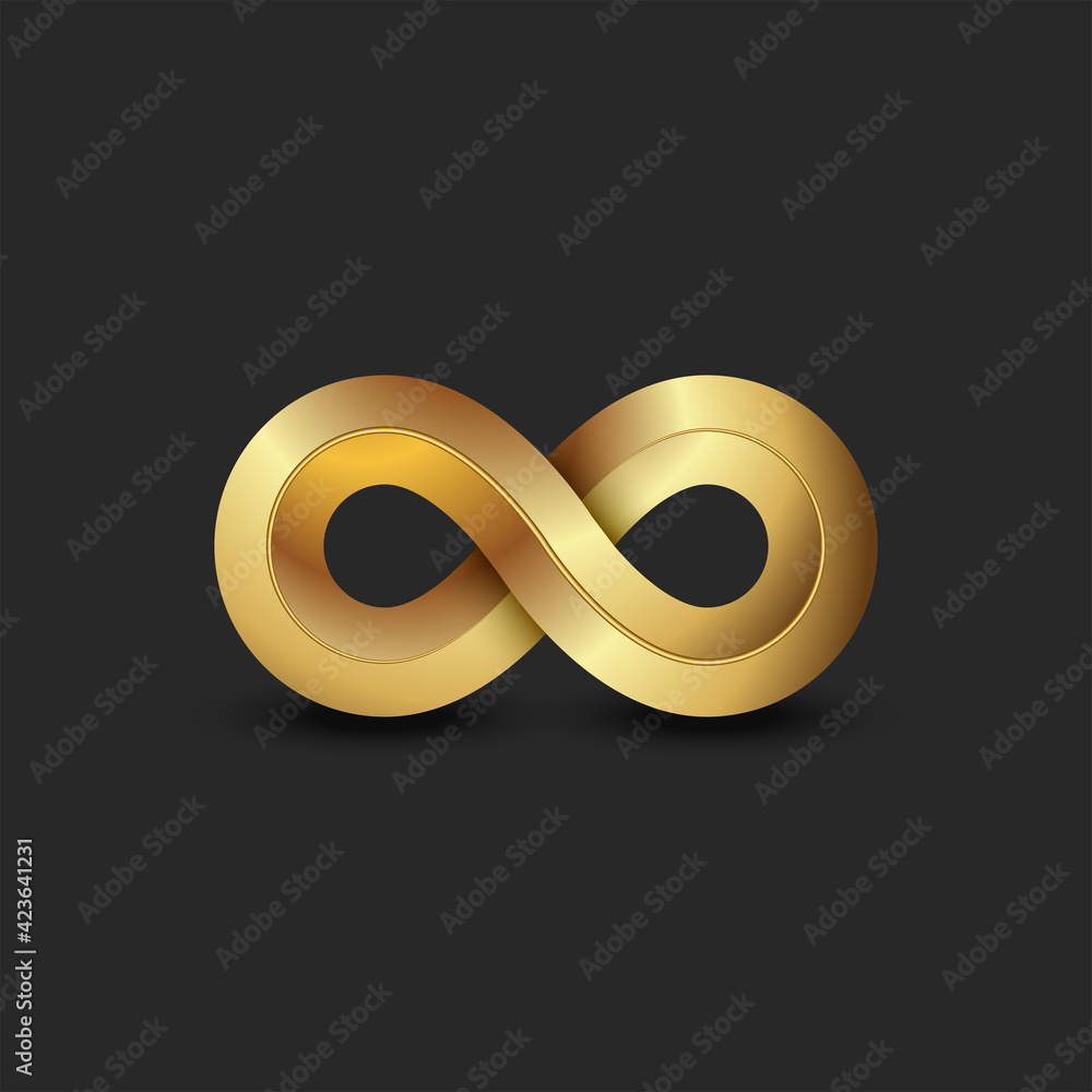 Infinite logo 3d golden ratio geometric shape, gold gradient infinity ...