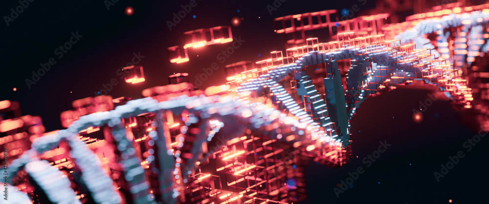 DNA digital. Study of gene structure of cell. Molecule structure ...