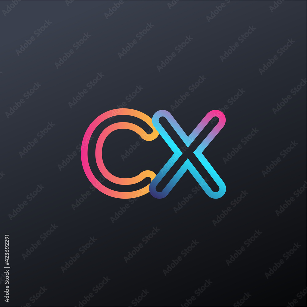 initial logo CX lowercase letter, colorful blue, orange and pink ...