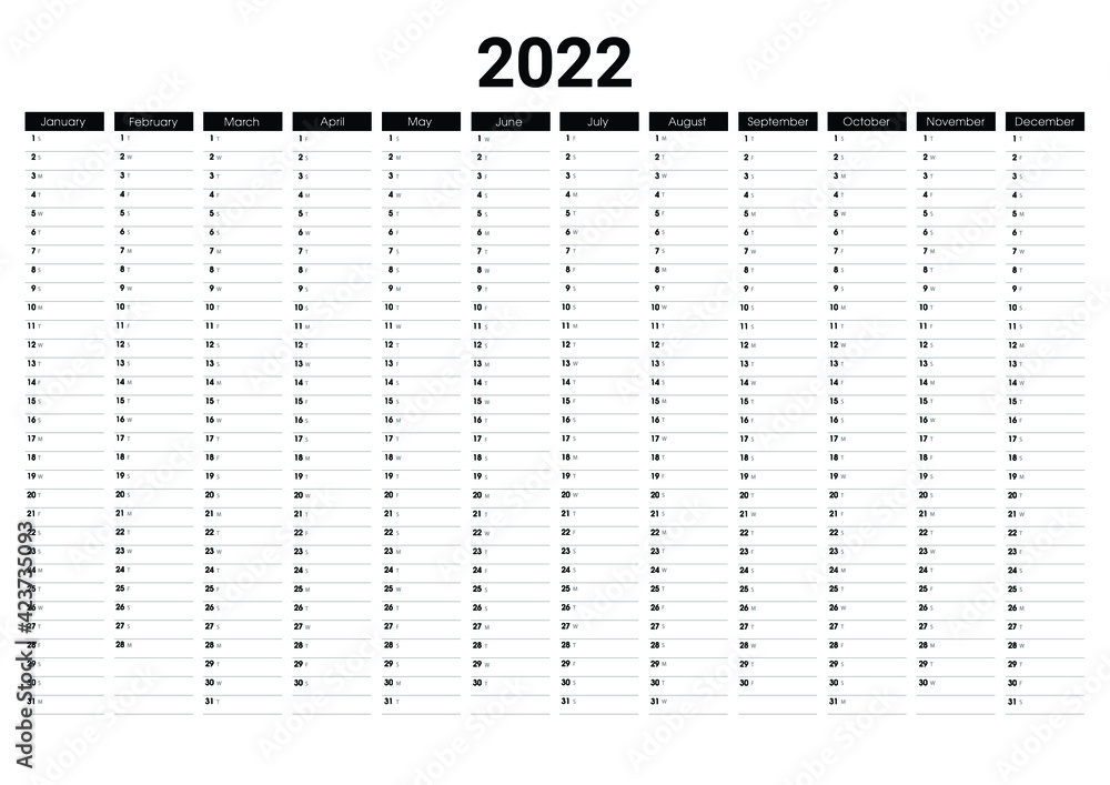 2022 Year wall calendar for printing. Vector annual calendar template ...