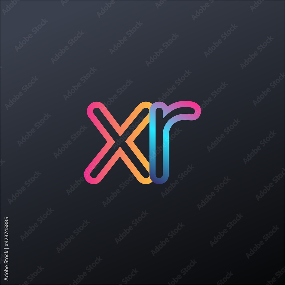 initial logo XR lowercase letter, colorful blue, orange and pink ...