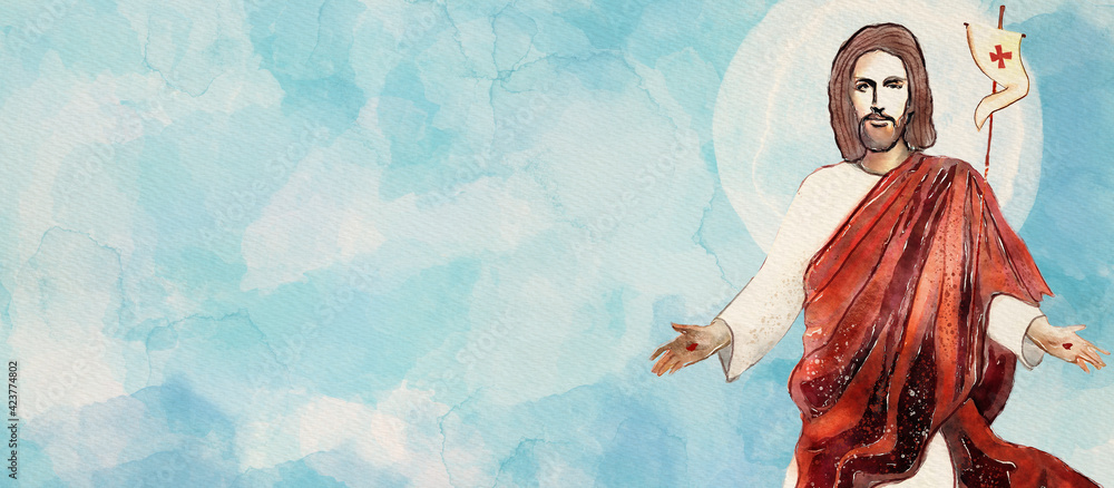 Ilustração Jesus Christ Is Risen. Christian watercolor banner do Stock ...