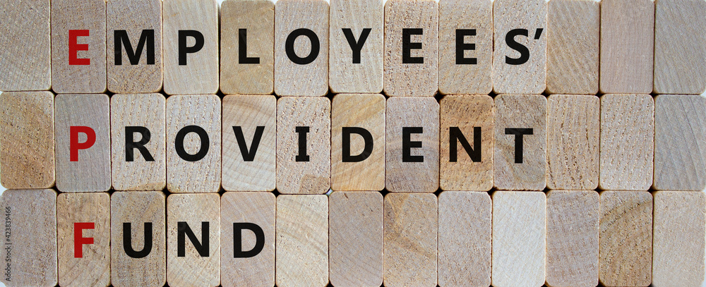 Стоковое фото «EPF, employees provident fund symbol. Wooden blocks with ...