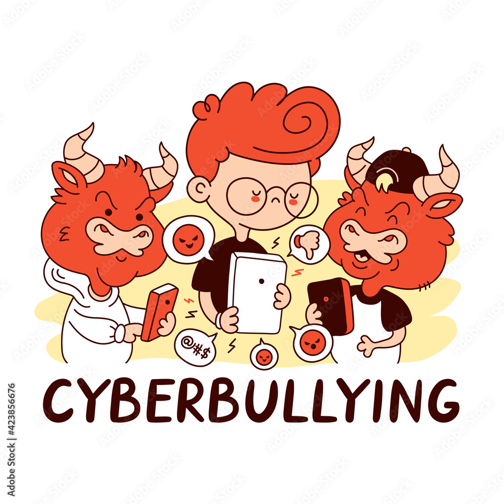 Kid getting bullied. Cyberbullying quote. Vector cartoon character flat ...