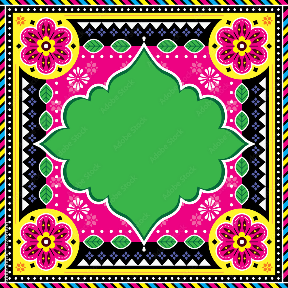 Pakistani or Indian truck art template design - greeting card ...