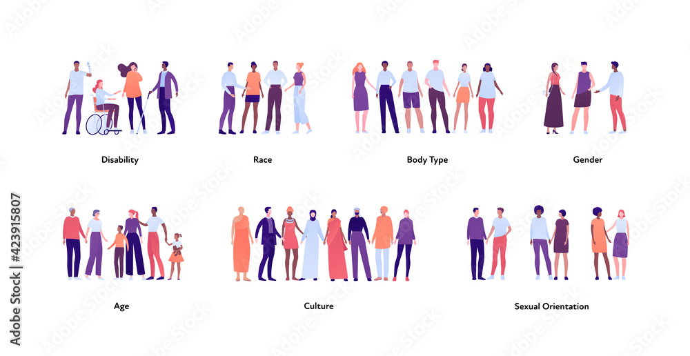 Inclusion and diversity concept. Vector flat people illustration ...