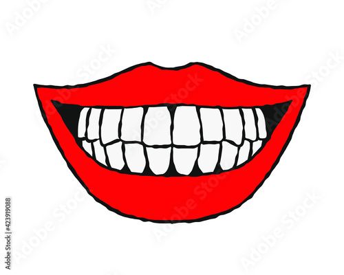 Smiling mouth vector illustration. Facial expression sketch. Smile and ...