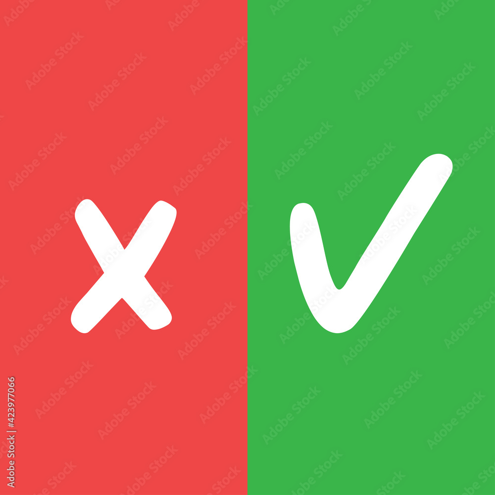 Checkmark vector icons. Green Tick and red x check marks. Grungy hand ...