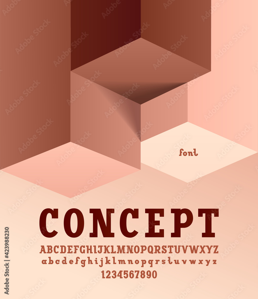 Trendy bold font, alphabet slab serif, uppercase and lowercase letters ...