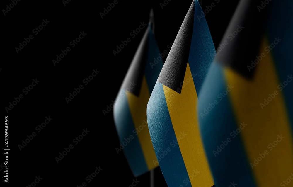 Small national flags of the Bahamas on a black background Stock Photo ...