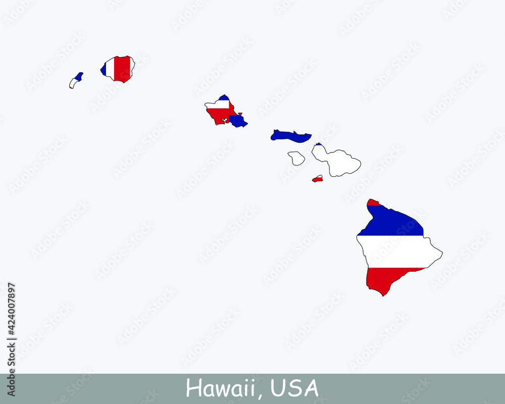 Hawaii Map Flag. Map Hawaii with the Hawaiian state flag isolated on ...