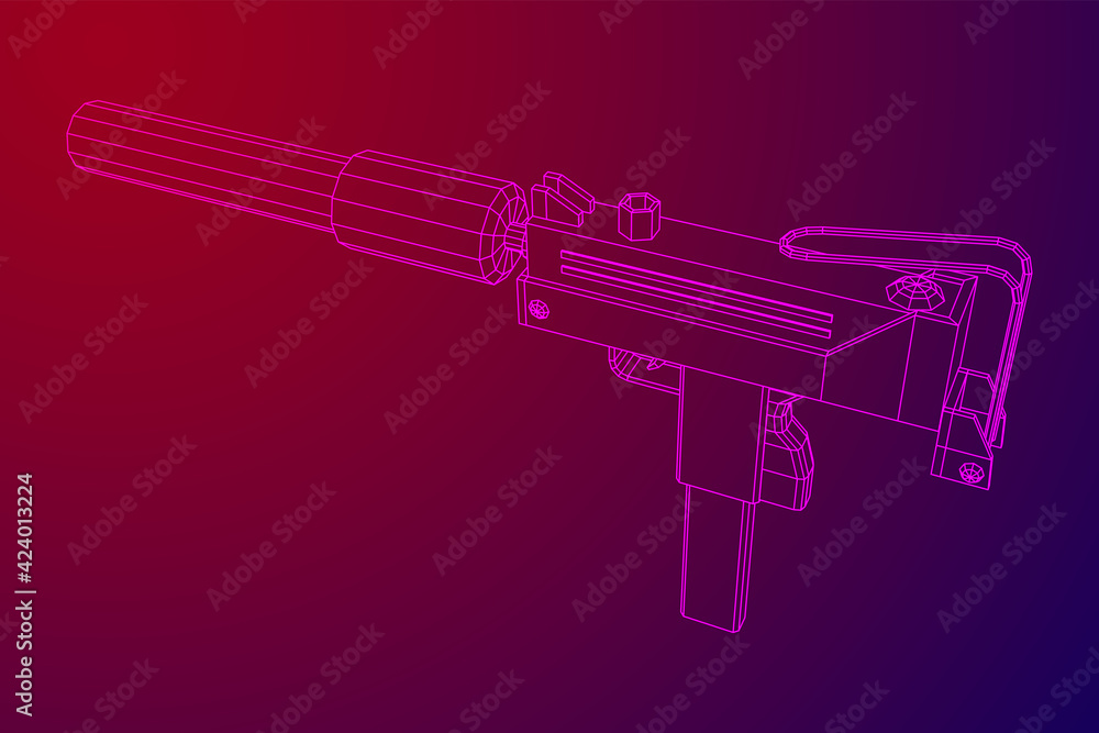 Submachine gun modern firearms pistol with silencer Stock Vector ...