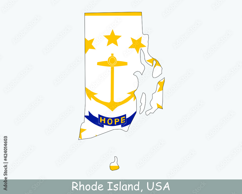 Rhode Island Map Flag. Map of RI, USA with the state flag isolated on a ...